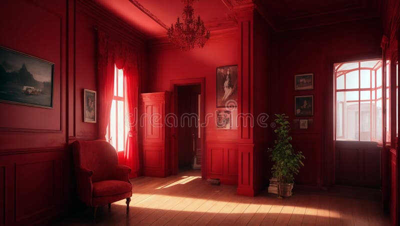 Decorative Living Room with Red Themed Stock Illustration ...