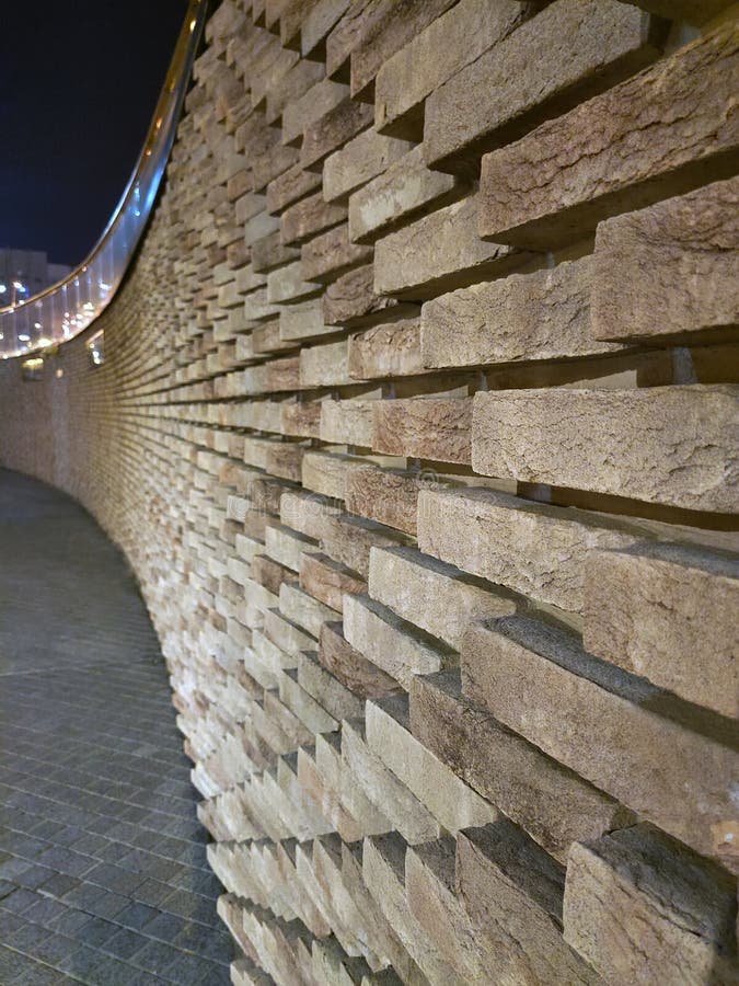 Decorative Long Brick Wall in Rounded Perspective. the Brick is Laid ...