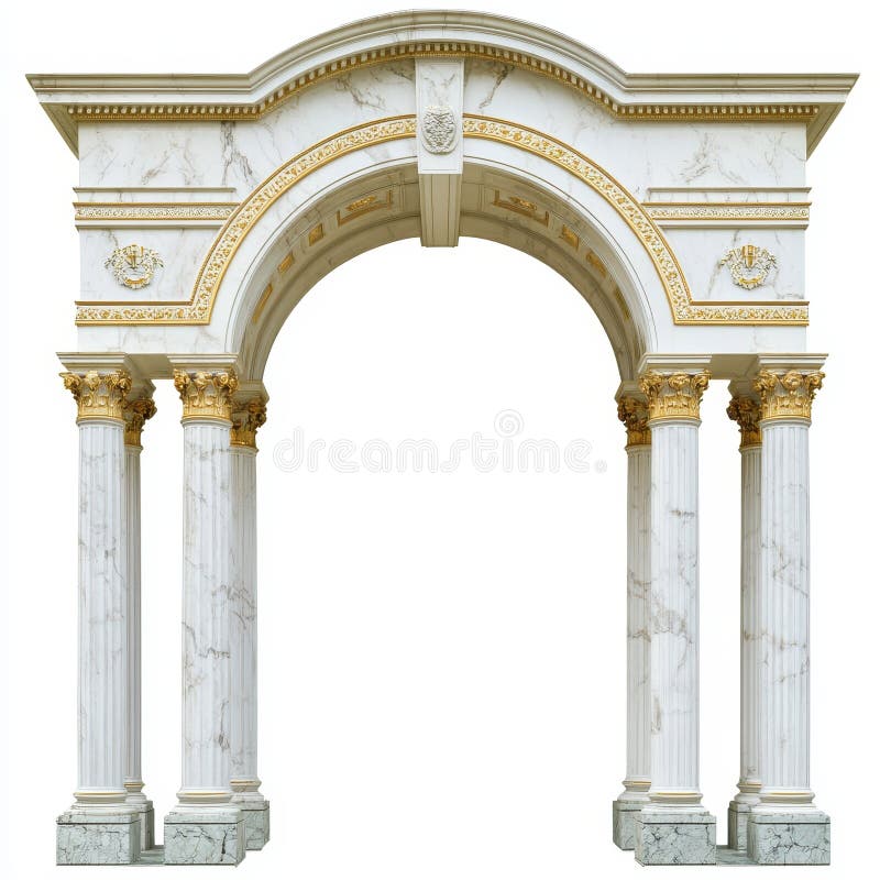 A Decorative Marble Archway with Intricate Golden Details and Columns ...