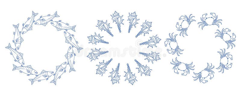 Decorative Marine Patterns Featuring Fish, Sea Creatures, and ...