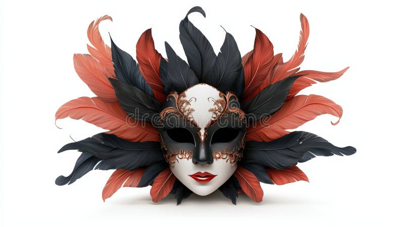 A Decorative Mask Featuring Vibrant Feathers and Intricate Designs ...
