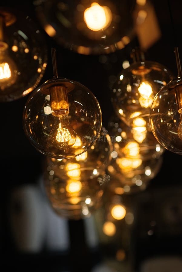 Decorative Mason Jar Style Yellow Light Bulbs Stock Image - Image of ...
