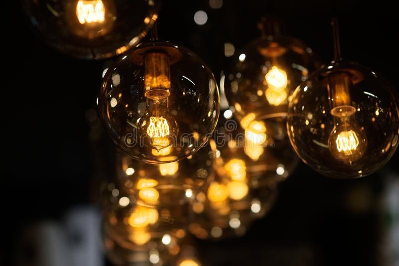 Decorative Mason Jar Style Yellow Light Bulbs Stock Image - Image of ...