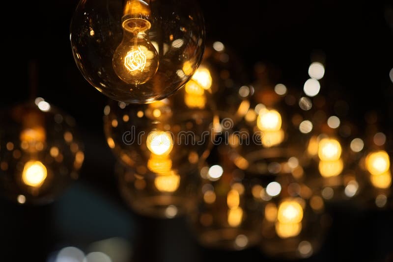 Decorative Mason Jar Style Yellow Light Bulbs Stock Image - Image of ...