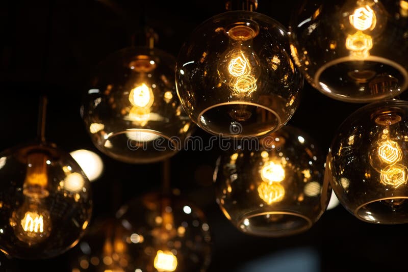 Decorative Mason Jar Style Yellow Light Bulbs Stock Photo - Image of ...