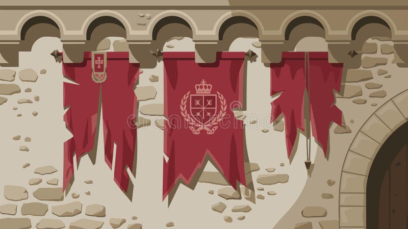 Decorative Medieval Banners on a Stone Wall Background Stock Vector ...
