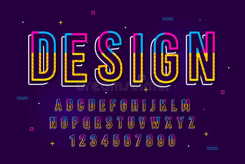 Decorative Memphis Font and Alphabet Stock Vector - Illustration of ...