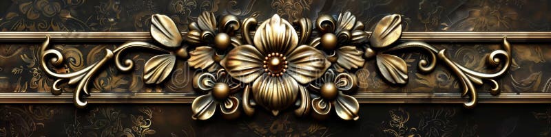 A Decorative Metal Design on a Wall with Gold Flowers, AI Stock Photo ...