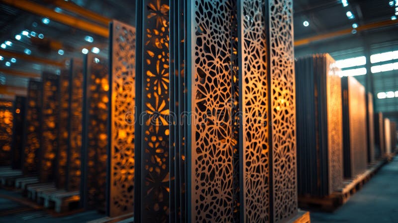 Decorative Metal Panels in a Factory Setting Stock Image - Image of ...