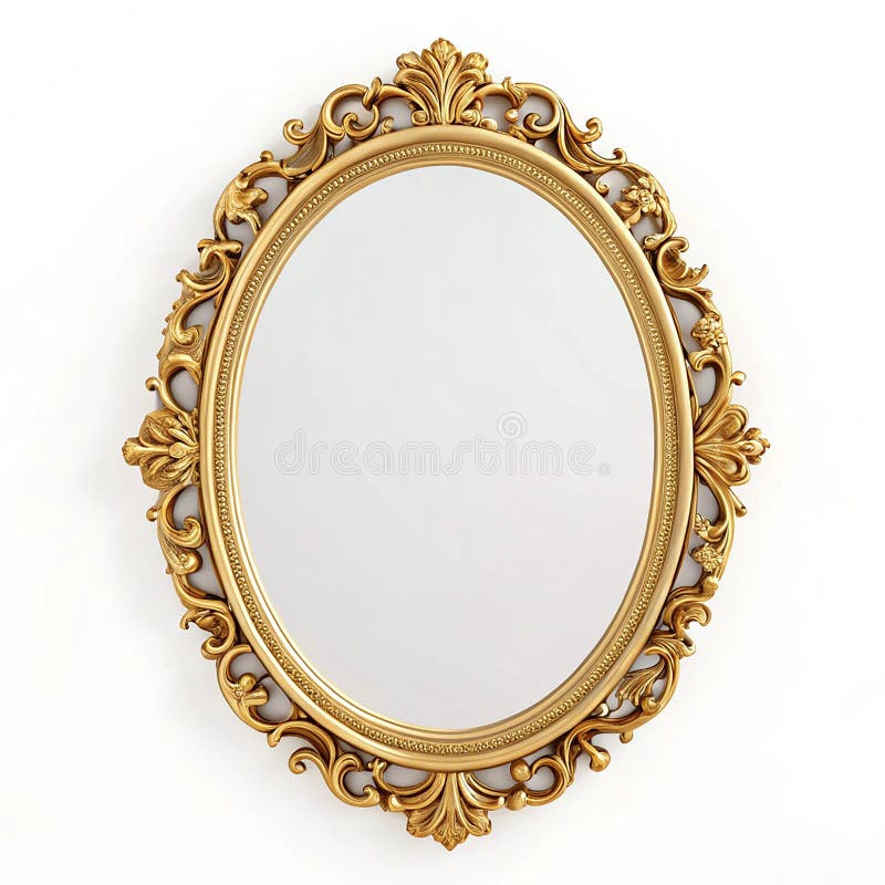 Decorative Mirror with Gold Frame on White Background Stock ...