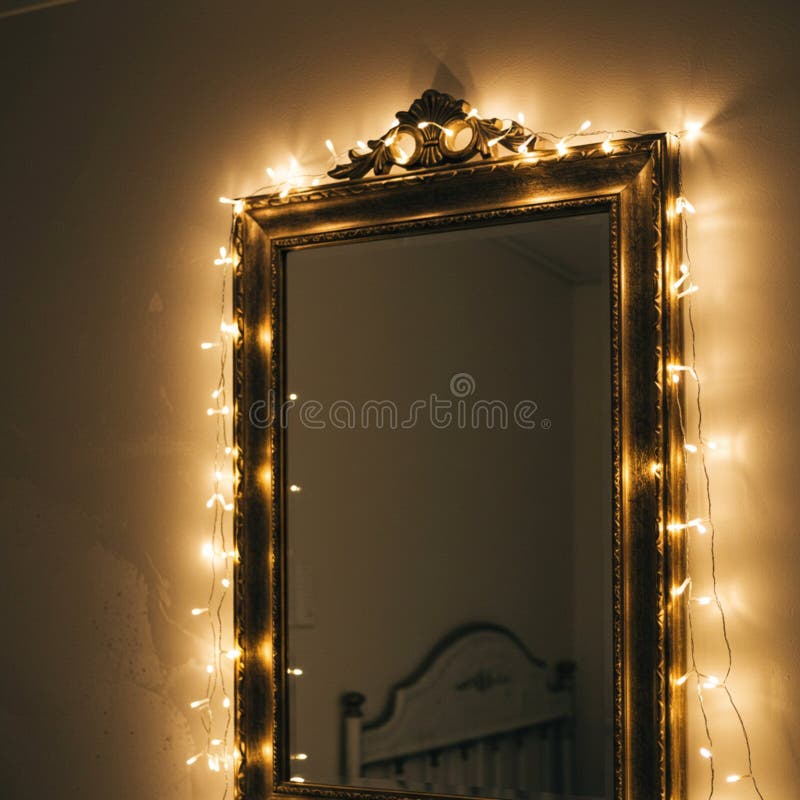 A Decorative Mirror with an Ornate, Gilded Frame is Adorned with Warm ...