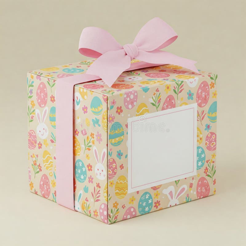 A Decorative Mockup of an Easter Package with Easter Designs and Bow ...