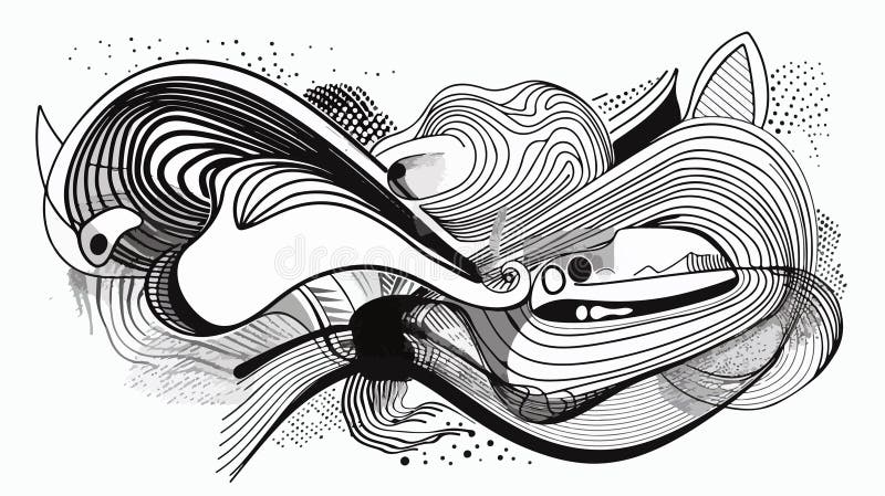 A Decorative Modern Abstract Doodle with Line Shapes, Featuring Dynamic ...
