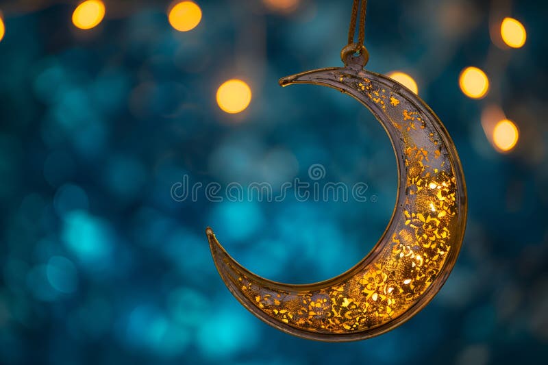 Decorative Moon Hanging on a Blue Background Stock Illustration ...