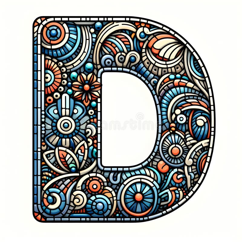 Decorative Mosaic Letter D Forming a Colorful Floral Pattern Stock ...
