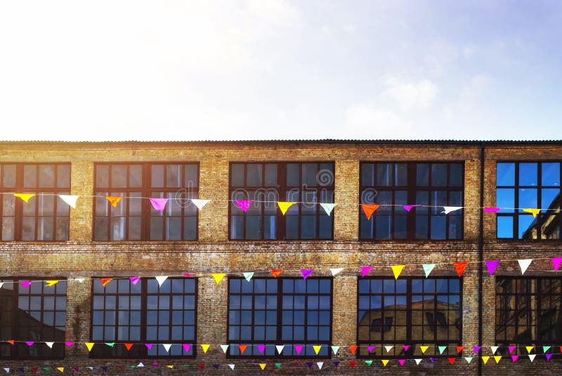 Decorative Multi-colored Flags Stock Photo - Image of building, holiday ...