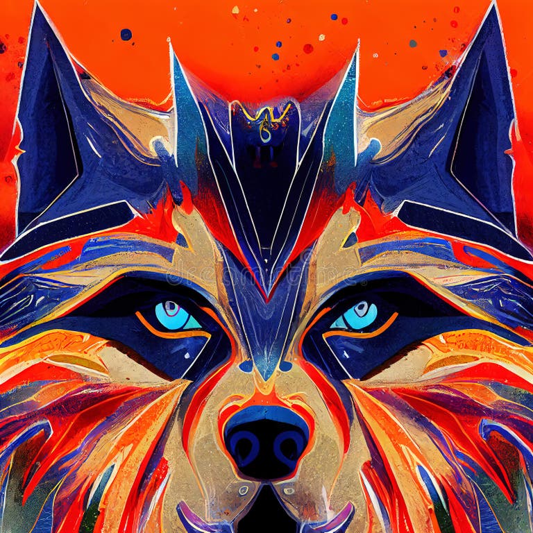 Decorative Muzzle of a Wolf. Colorful Wolf Head. Expressive ...