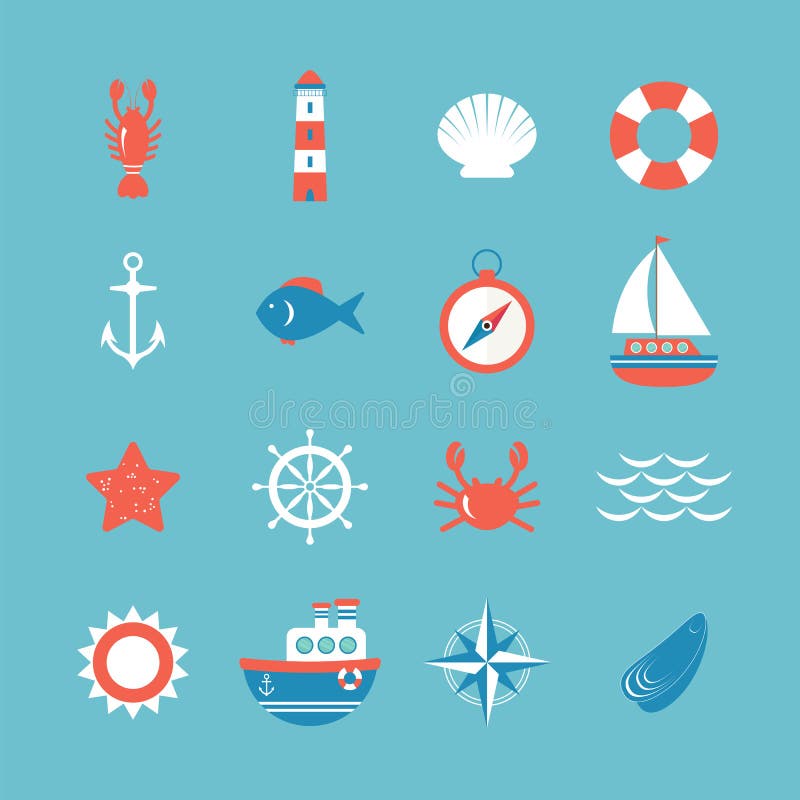 Decorative Nautical Set stock vector. Illustration of anchor - 32227706