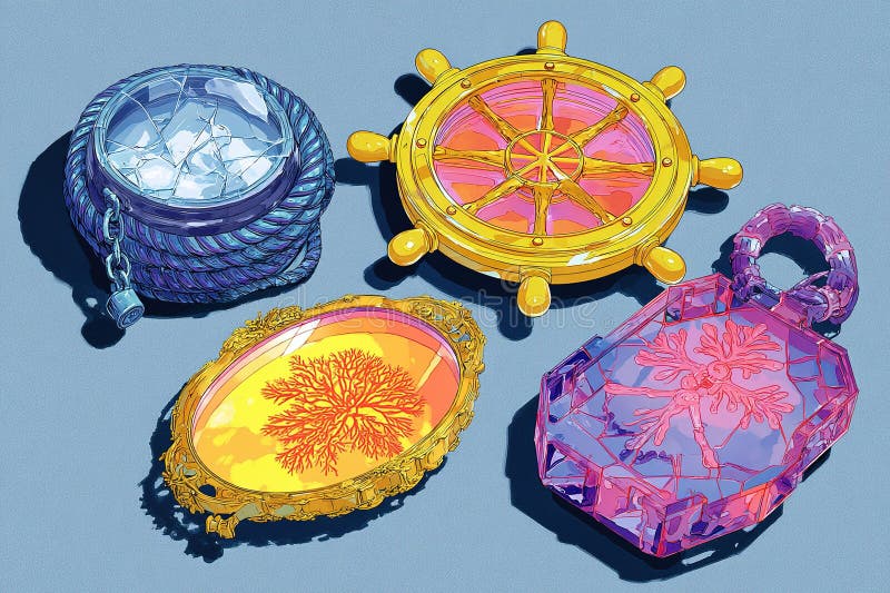 Decorative Nautical-themed Objects with Vibrant Colors and Intricate ...