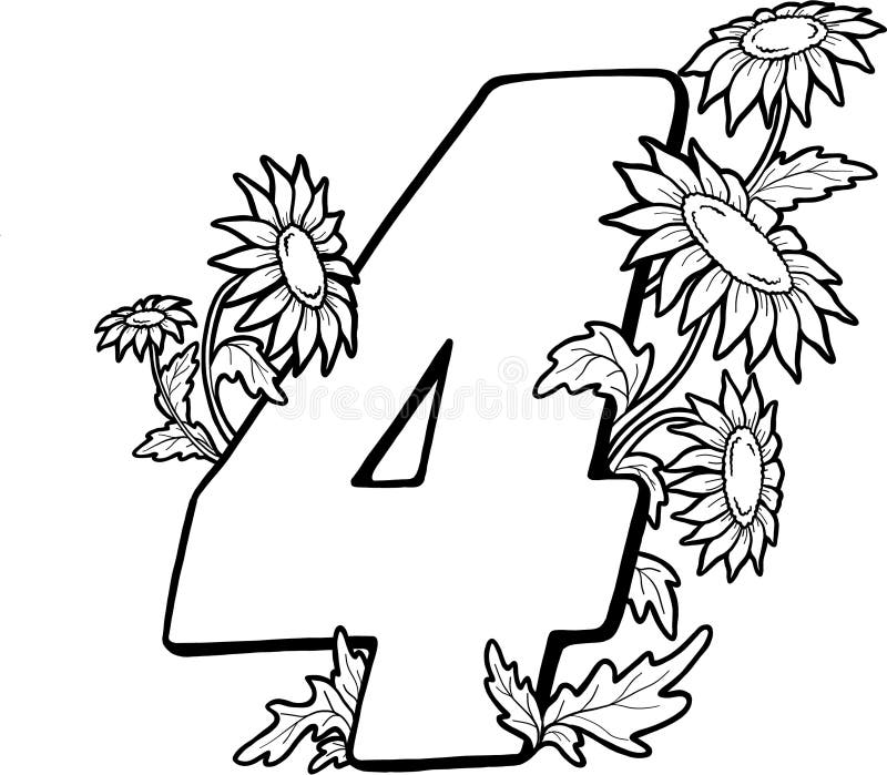 Decorative Number 4 for Coloring. Coloring Book Page, Element of ...
