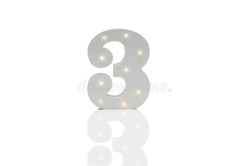 Decorative Number 3 with Embedded LED Lights Over White Background ...