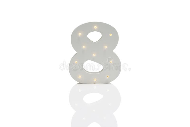 Decorative Number 8 with Embedded LED Lights Over White Background ...