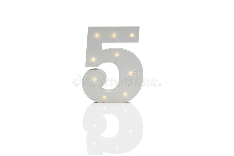 Decorative Number 5 with Embedded LED Lights Over White Background ...