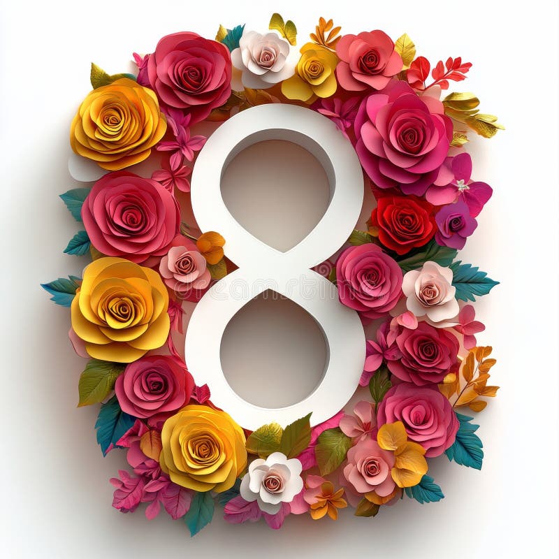 Floral Design Featuring a Vibrant Number 8 Decorated with Colorful ...