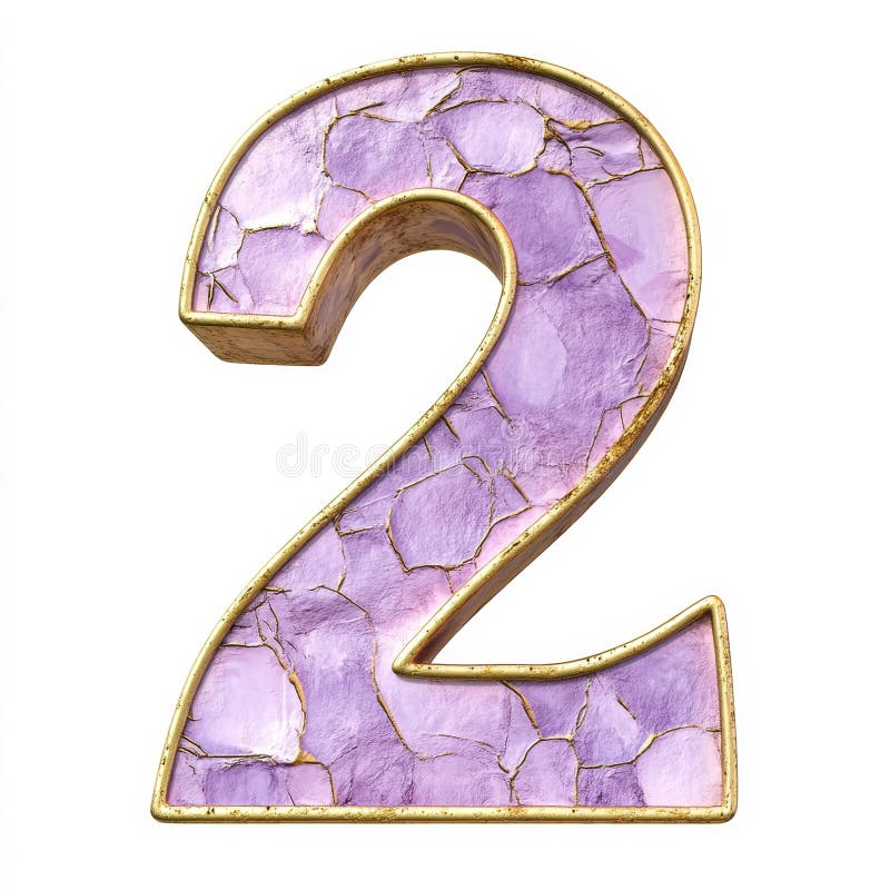 A Decorative Number "2" with a Purple Cracked Texture and Gold Outline ...