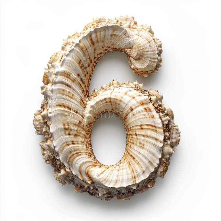A Decorative Number Six Crafted from a Seashell Design Stock ...