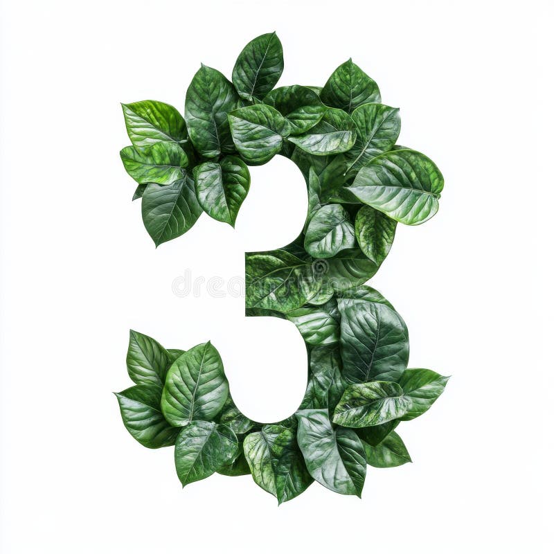 A Decorative Number Three Made of Green Leaves, Emphasizing a Natural ...