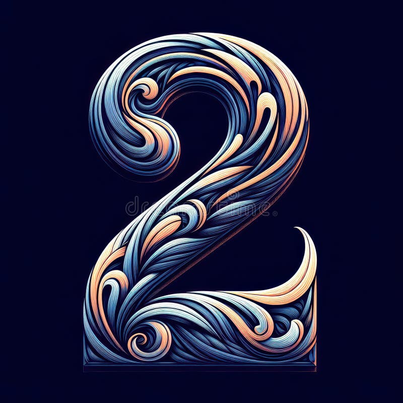 Decorative Number Two with Flowing Design in Bold Colors Against a Dark ...