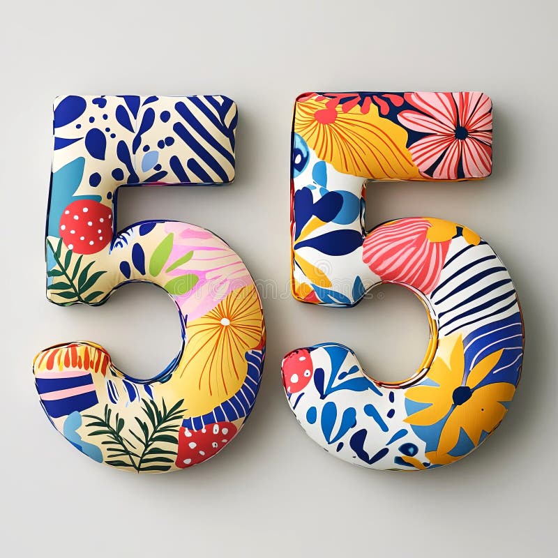 Colorful Decorative Numbers 5 and 5 with Floral Patterns and Vibrant ...