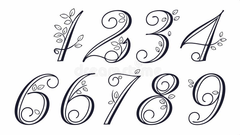 Decorative Numbers Set 1234 66789, Elegant Font, Calligraphy Design ...