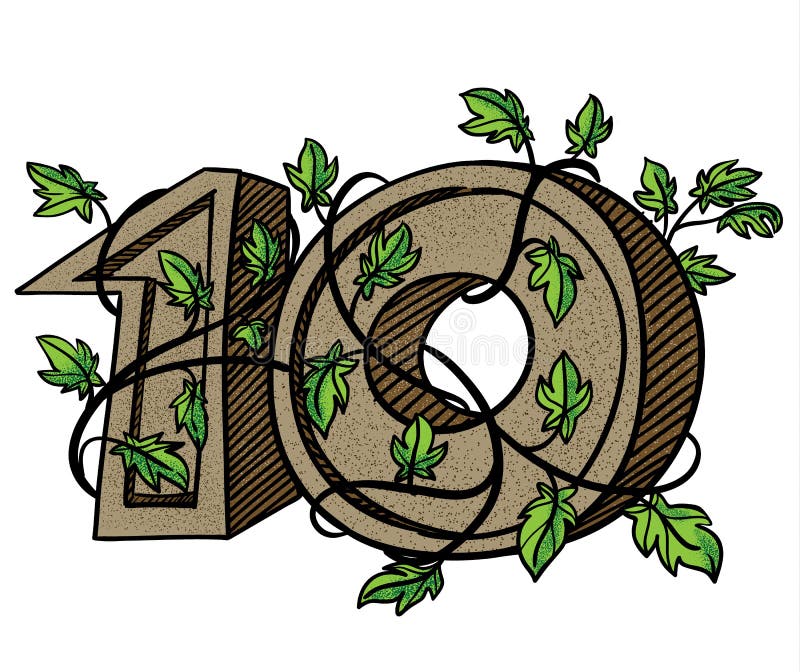 Decorative Numeral 10 Decorated with Branches and Leaves Stock Vector ...