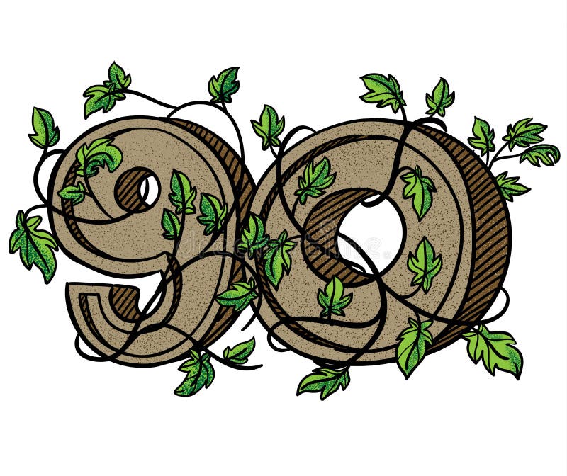 Decorative Numeral 90 Decorated with Branches and Leaves Stock Vector ...