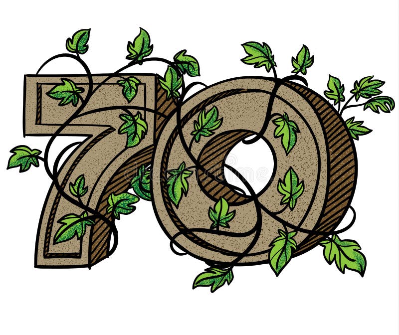 Decorative Numeral 70 Decorated with Branches and Leaves Stock Vector ...