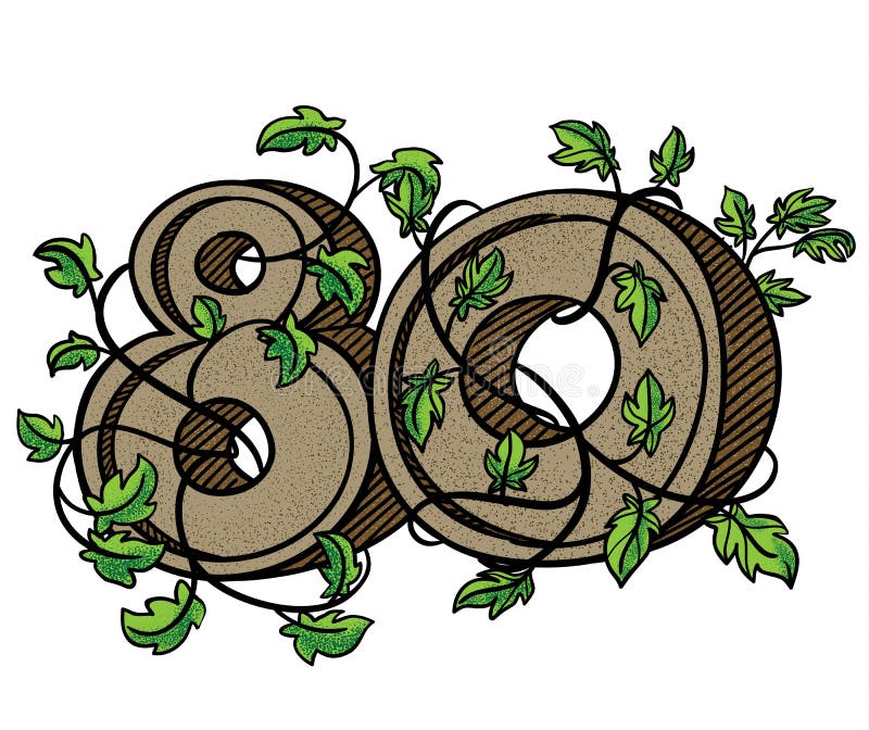 Decorative Numeral 80 Decorated with Branches and Leaves Stock Vector ...