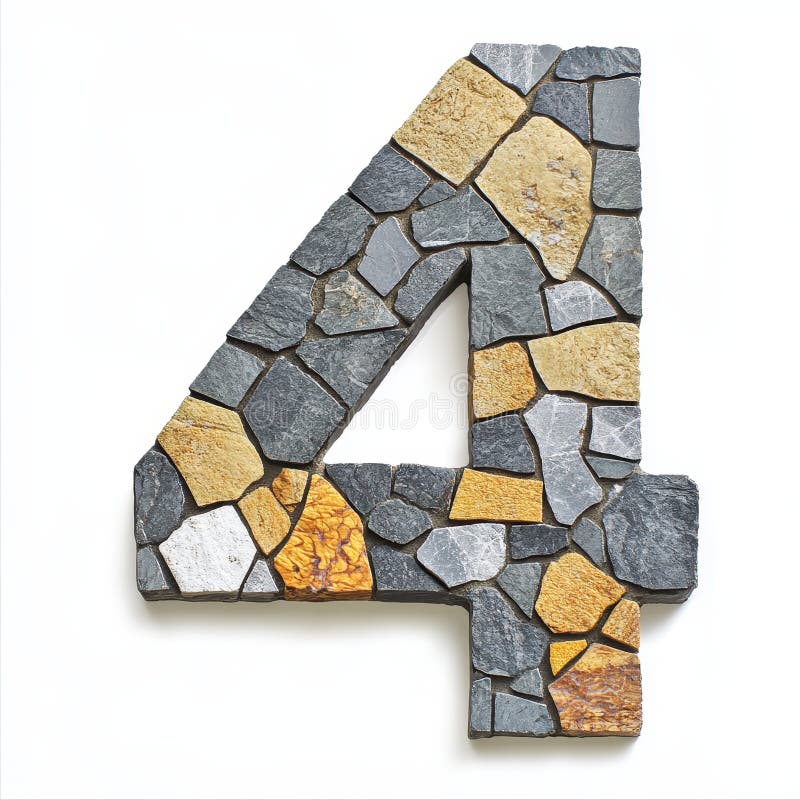 A Decorative Numeral "4" Made of Various Stone Textures and Colors ...