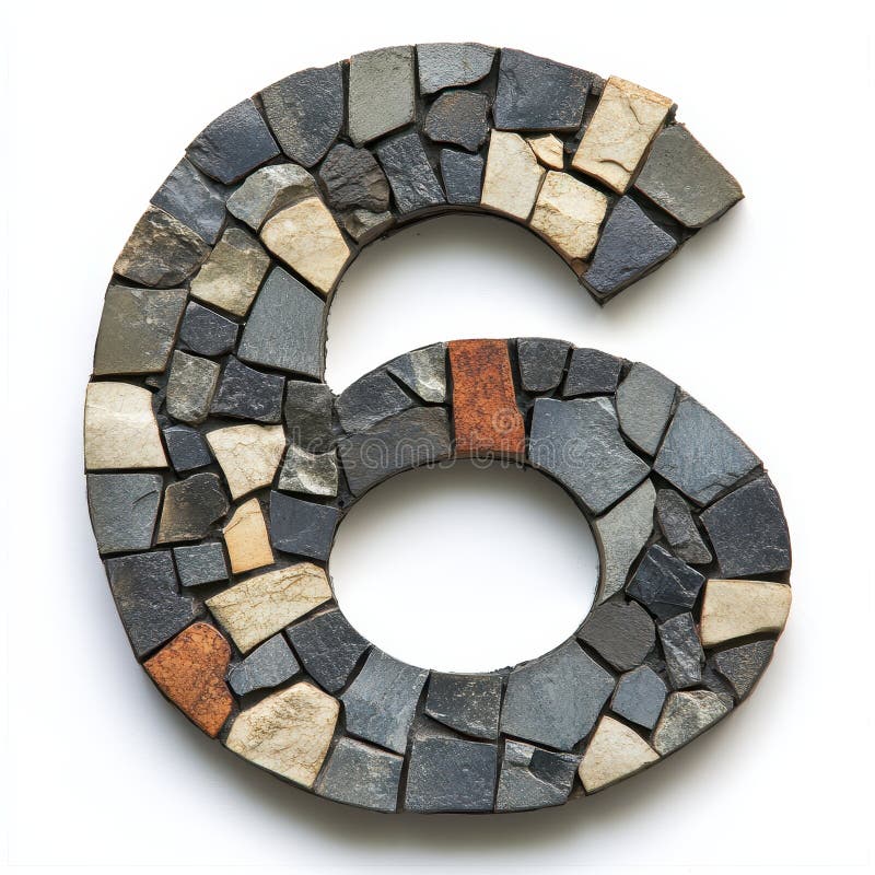 A Decorative Numeral Six Crafted from Various Stone Pieces, Showcasing ...