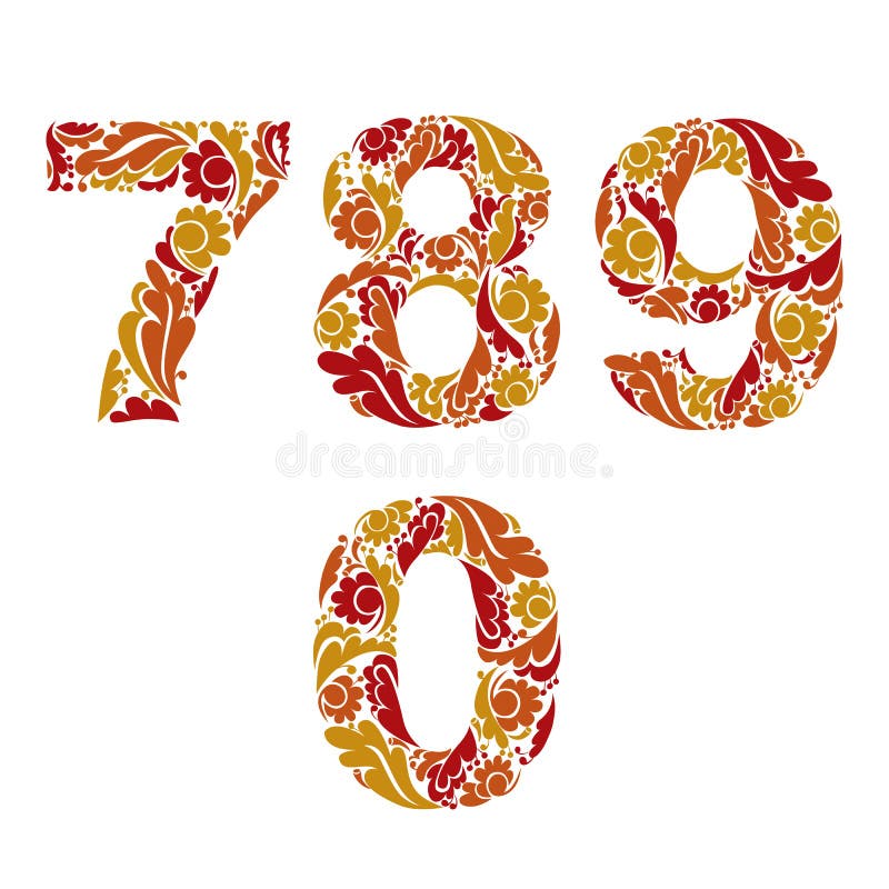 Decorative Numerals with Natural Orange Pattern. Flowery Digits, Stock ...