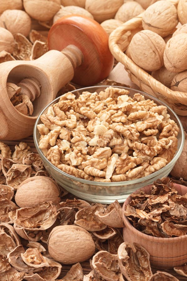 Cleared Walnut Kernels in Bowl Stock Photo - Image of background ...