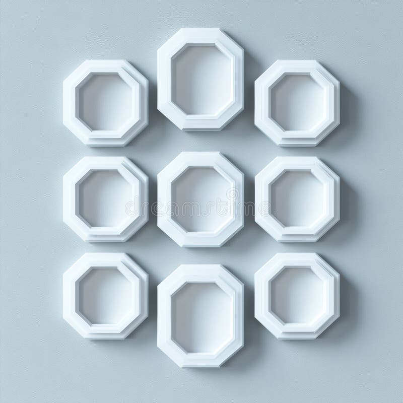 Decorative Octagon Wall Hangings Arranged in a Grid on a Light Gray ...