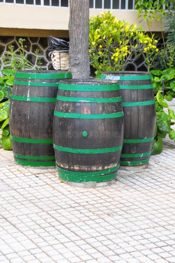 Decorative Old Wooden Barrel Stock Image - Image of plant, barrel ...