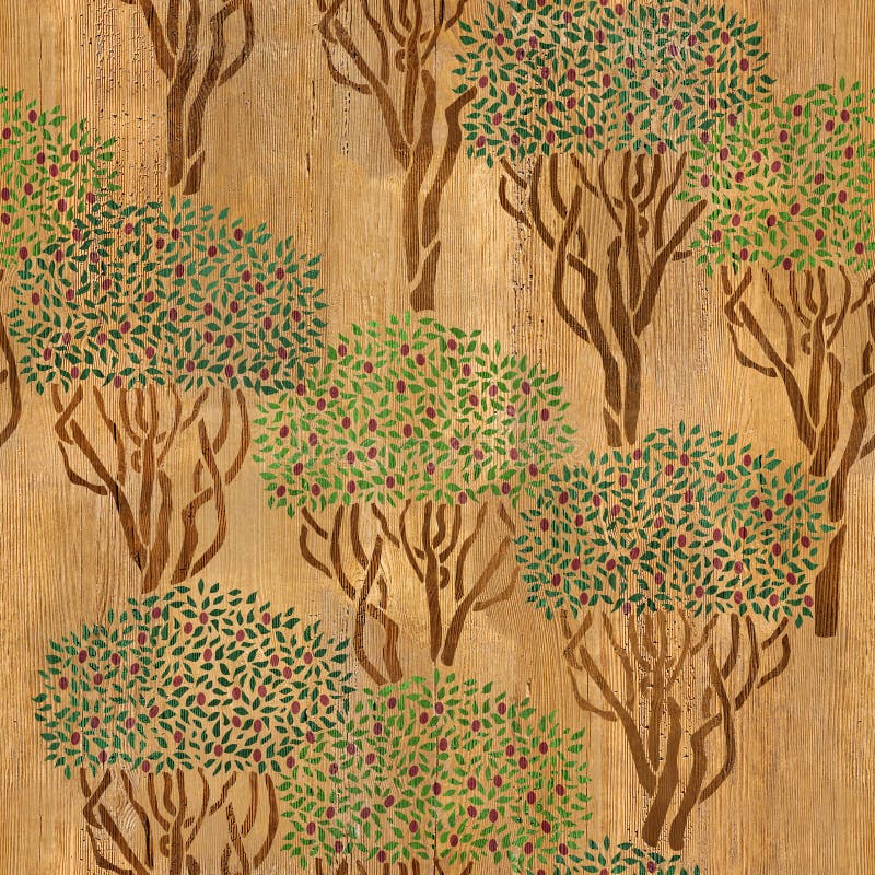 Decorative Olive Grove - Seamless Background Stock Illustration ...