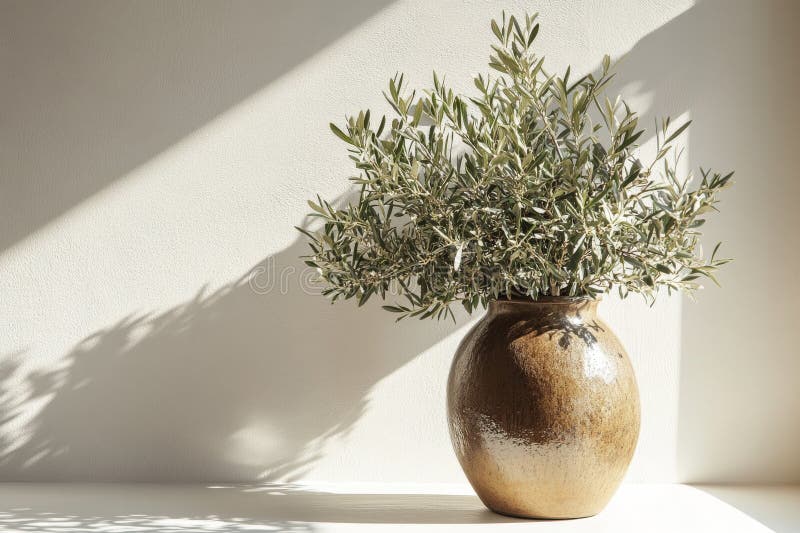 A Decorative Olive Tree Plant in a Rustic Pot on a Sunlit Tabletop ...