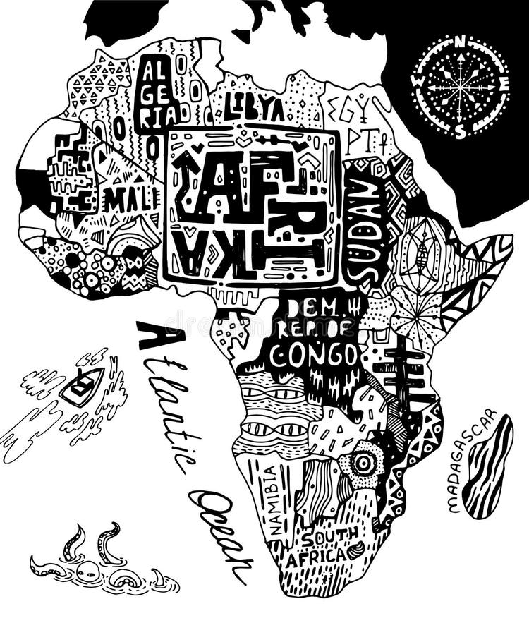 Illustrated map of Africa. stock illustration. Illustration of ...