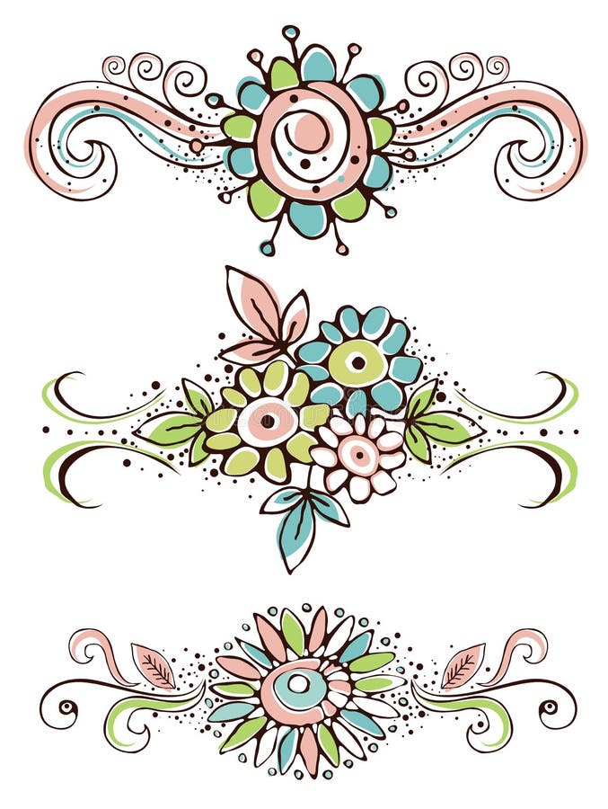 Decorative Ornaments with Hand Draw Flowers Stock Vector - Illustration ...