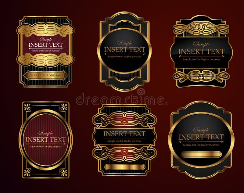 Set Black Gold-framed Label Stock Vector - Illustration of gold ...
