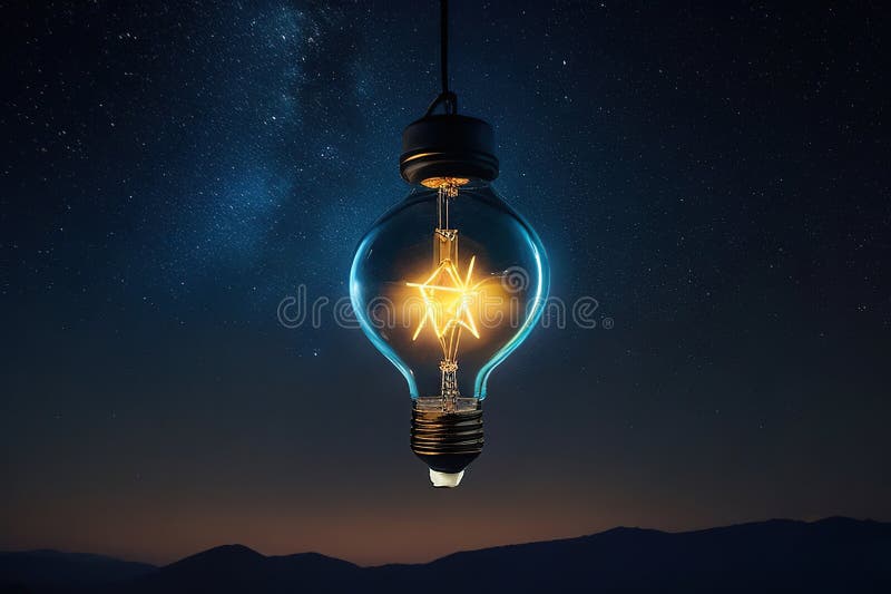 Decorative Outdoor String Lights Hanging. Night Background. Stock ...